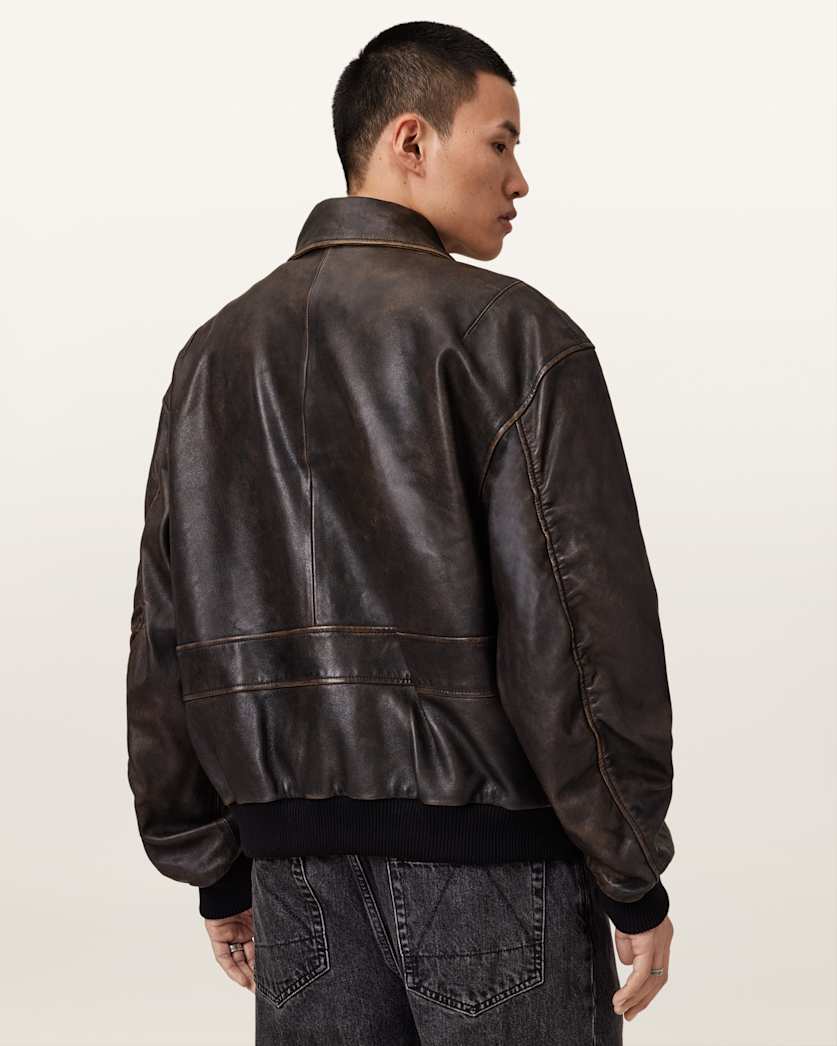 Marco Oversized Leather Bomber Jacket Vintage Black | ALLSAINTS